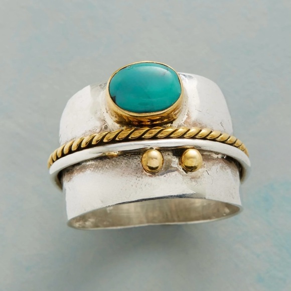 Sundance | Jewelry | Turquoise And Gold Accent Silver Ring Chunky Brass ...